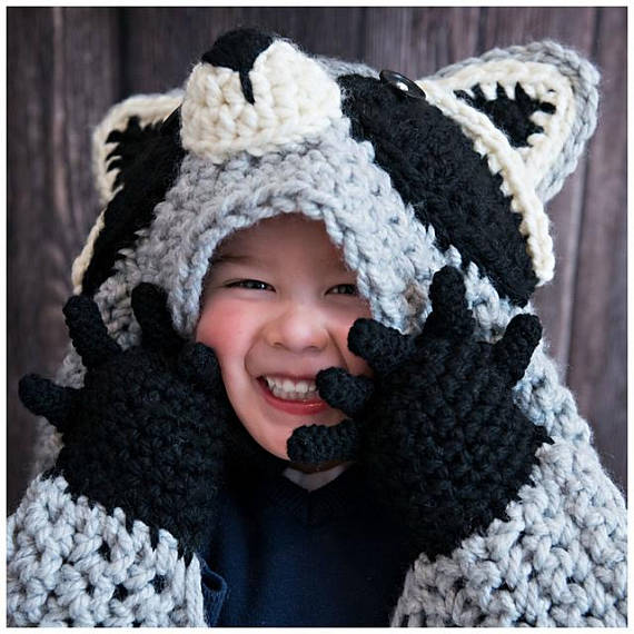 Crochet Raccoon Hooded Blanket Pattern